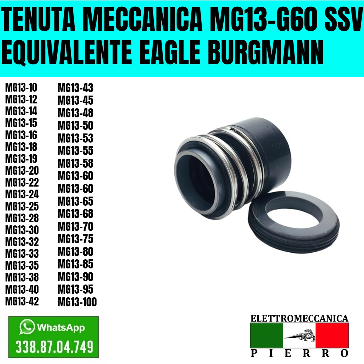 TENUTA MECCANICA EQUIVALENTE EAGLE BURGMANN MG13 G60 SILICIO SILICIO V – Elettromeccanica Pierro ...